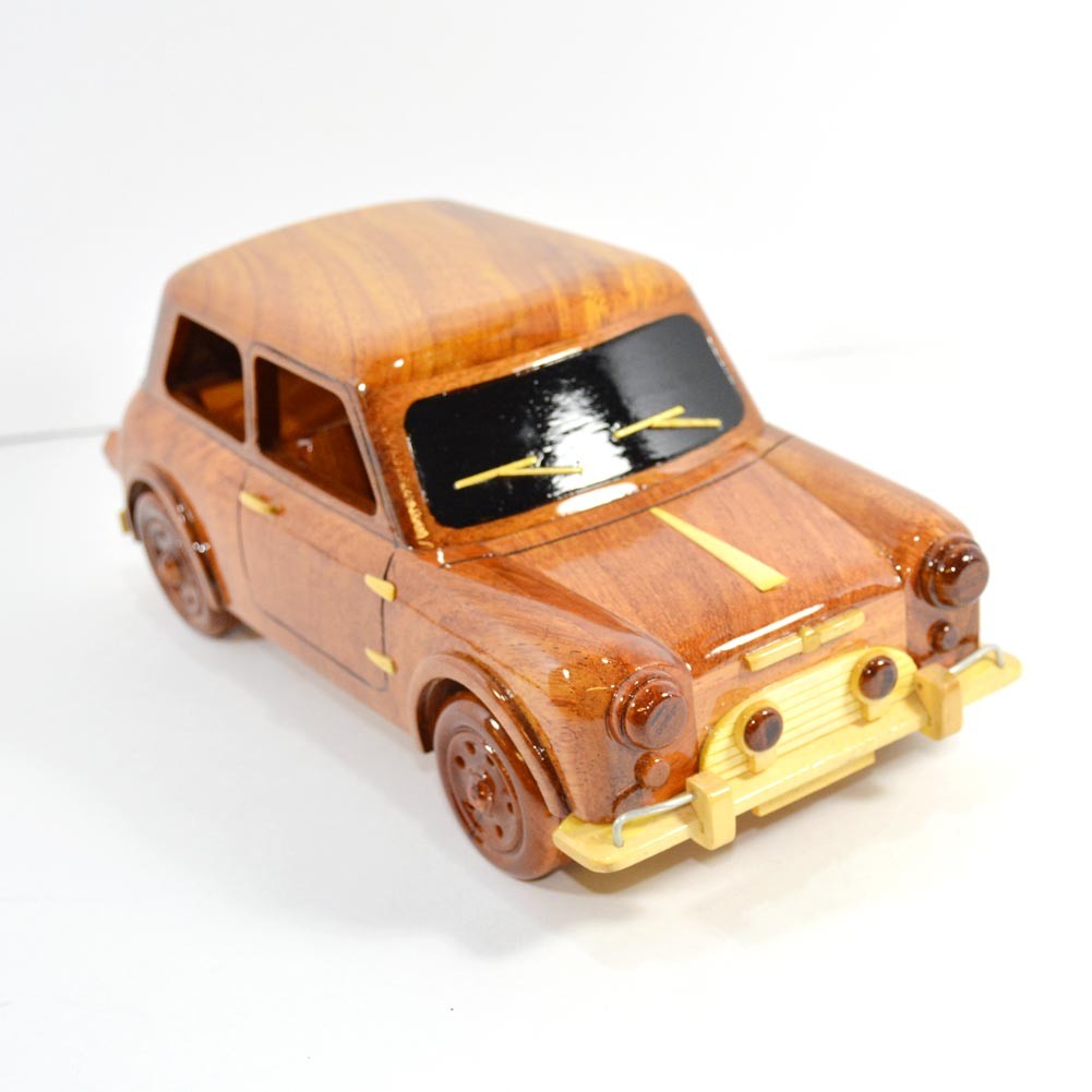 Mini Cooper : Handcrafted Mahogany Wooden Model Car