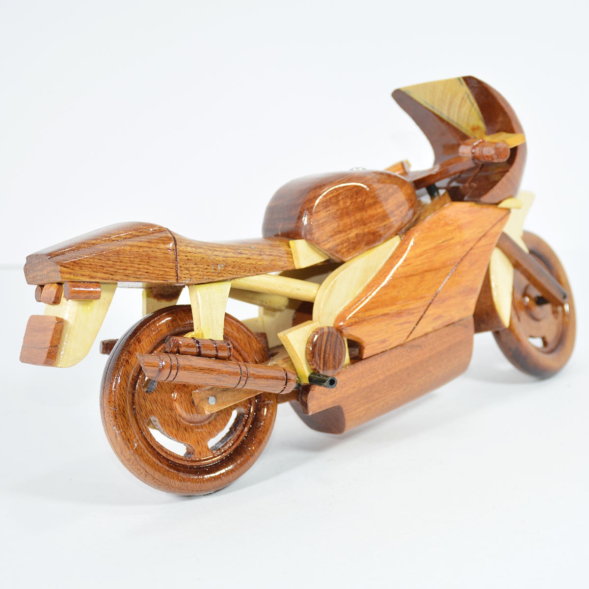 Racing Wooden Motorcycle Model : Multicoloured Racing Bike Sculpture