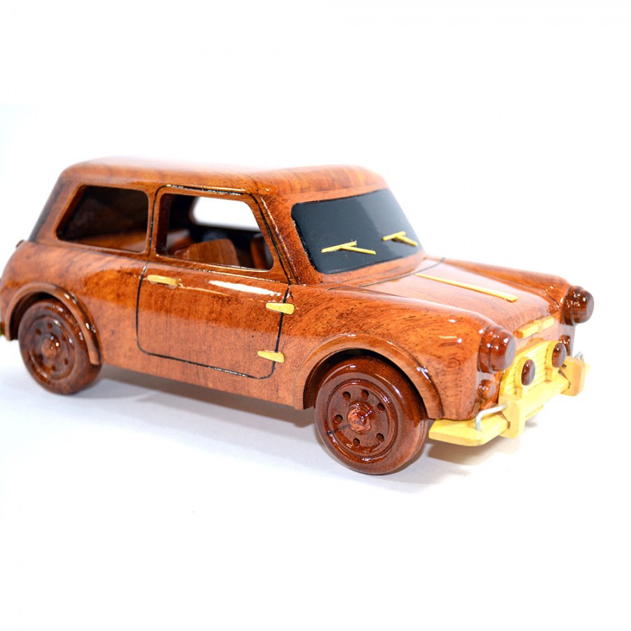 Mini Cooper : Handcrafted Mahogany Wooden Model Car